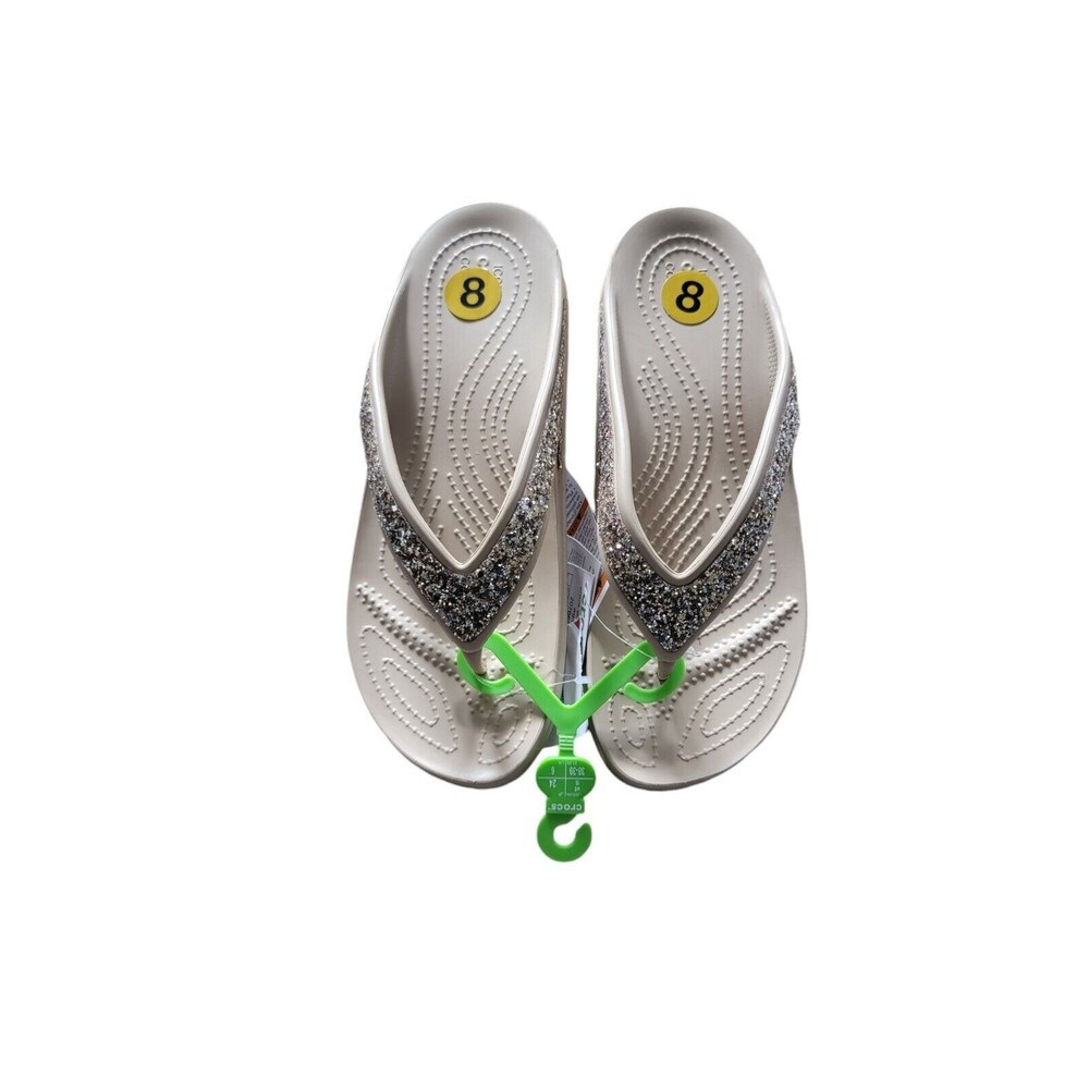 Crocs Sloane Chai/Gold Glitter Flip Flop Platform Bea… - Gem